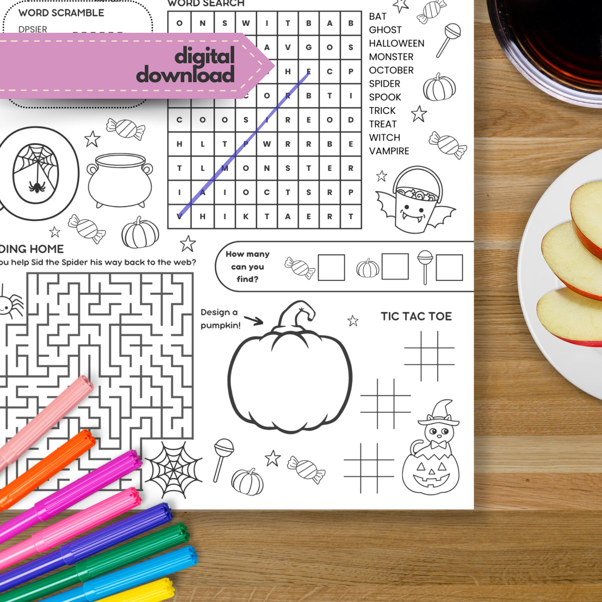 Halloween Printable Activity Mat, Printable Placemat, Instant Download ...
