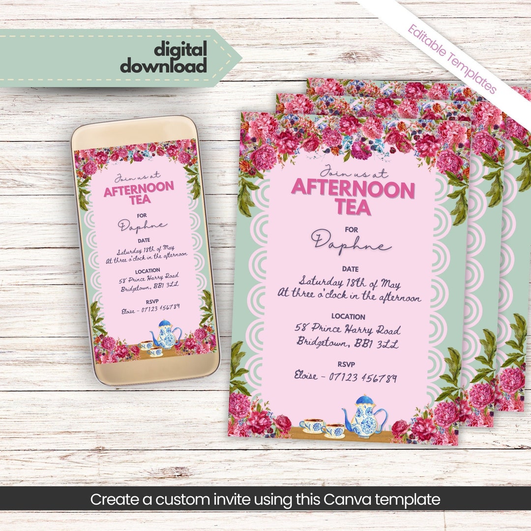 Bridgerton Printable Invitation Template, Editable Floral Invitation ...