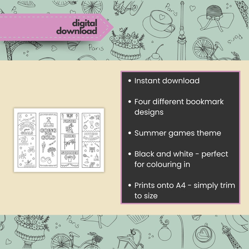Summer Games Printable Colouring Bookmarks, Instant Download - Etsy