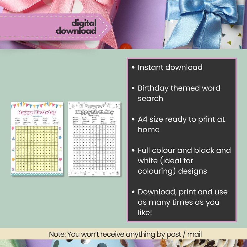 Printable Birthday Word Search Puzzle, Instant Download Activity for ...