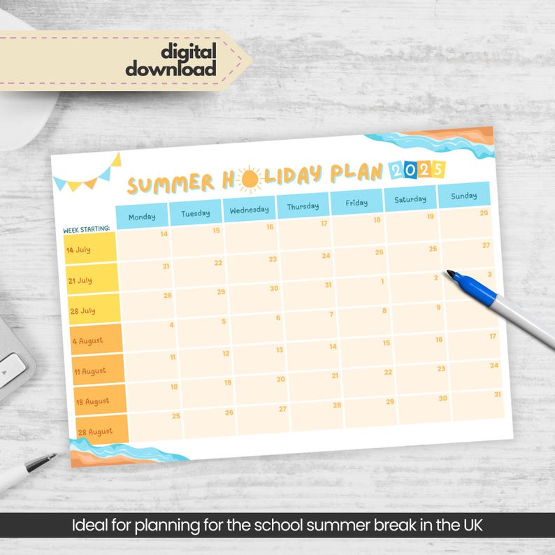 Digital UK Summer Holiday Planner Template - Instant Download and ...