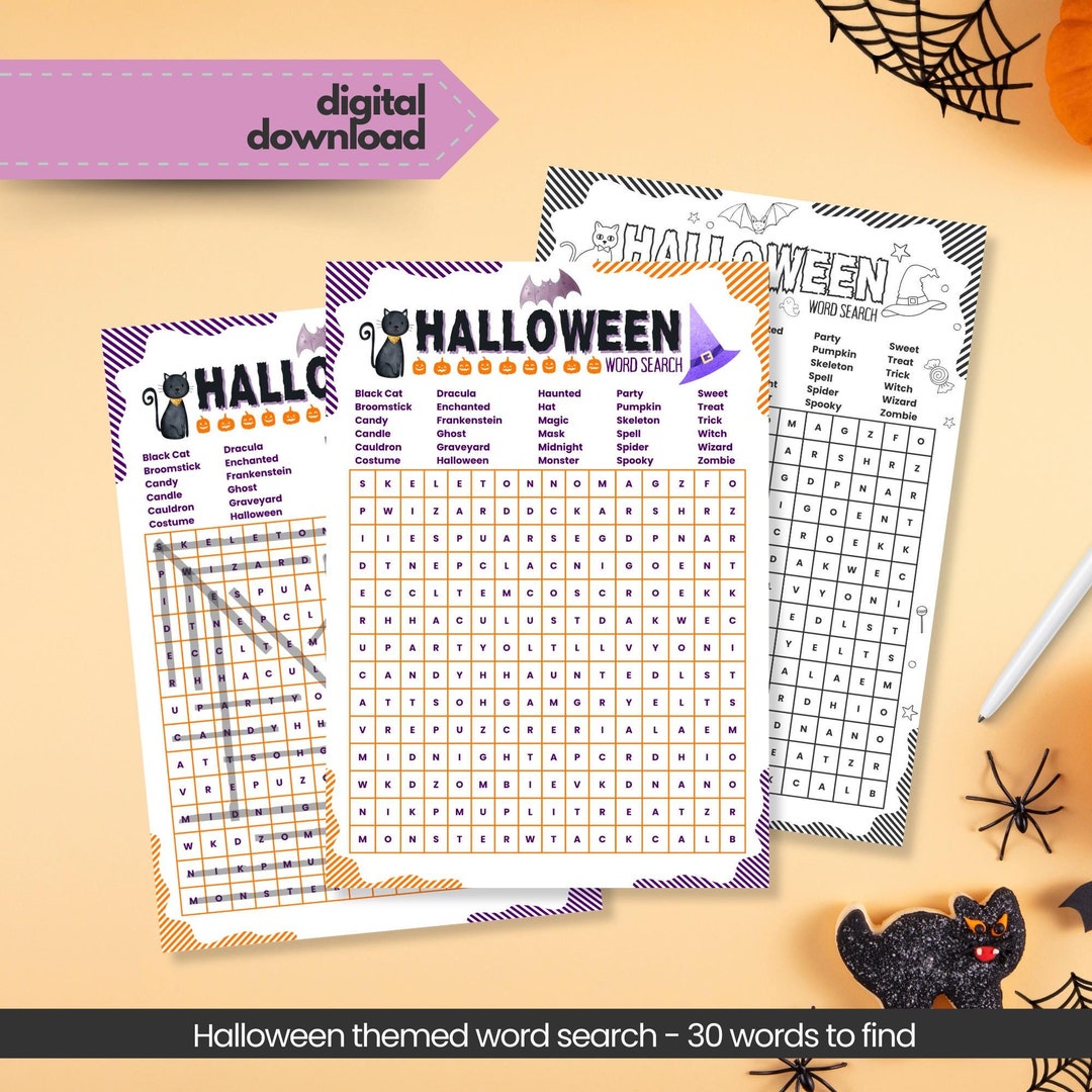 Spooky Halloween Word Search Printable Puzzle for Kids - Instant ...