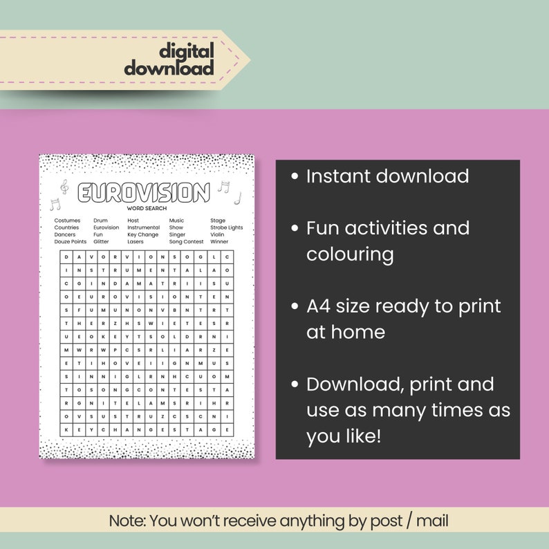 Eurovision Word Search, Eurovision Puzzle, Instant Download - Etsy UK