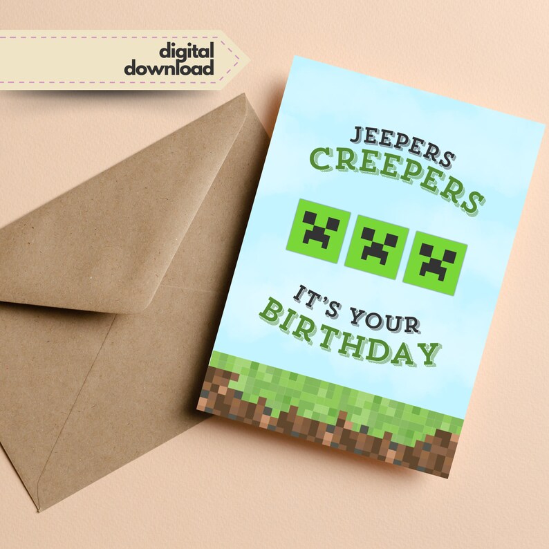 Creeper Printable Card, Block Game Birthday Theme, Instant Download - Etsy