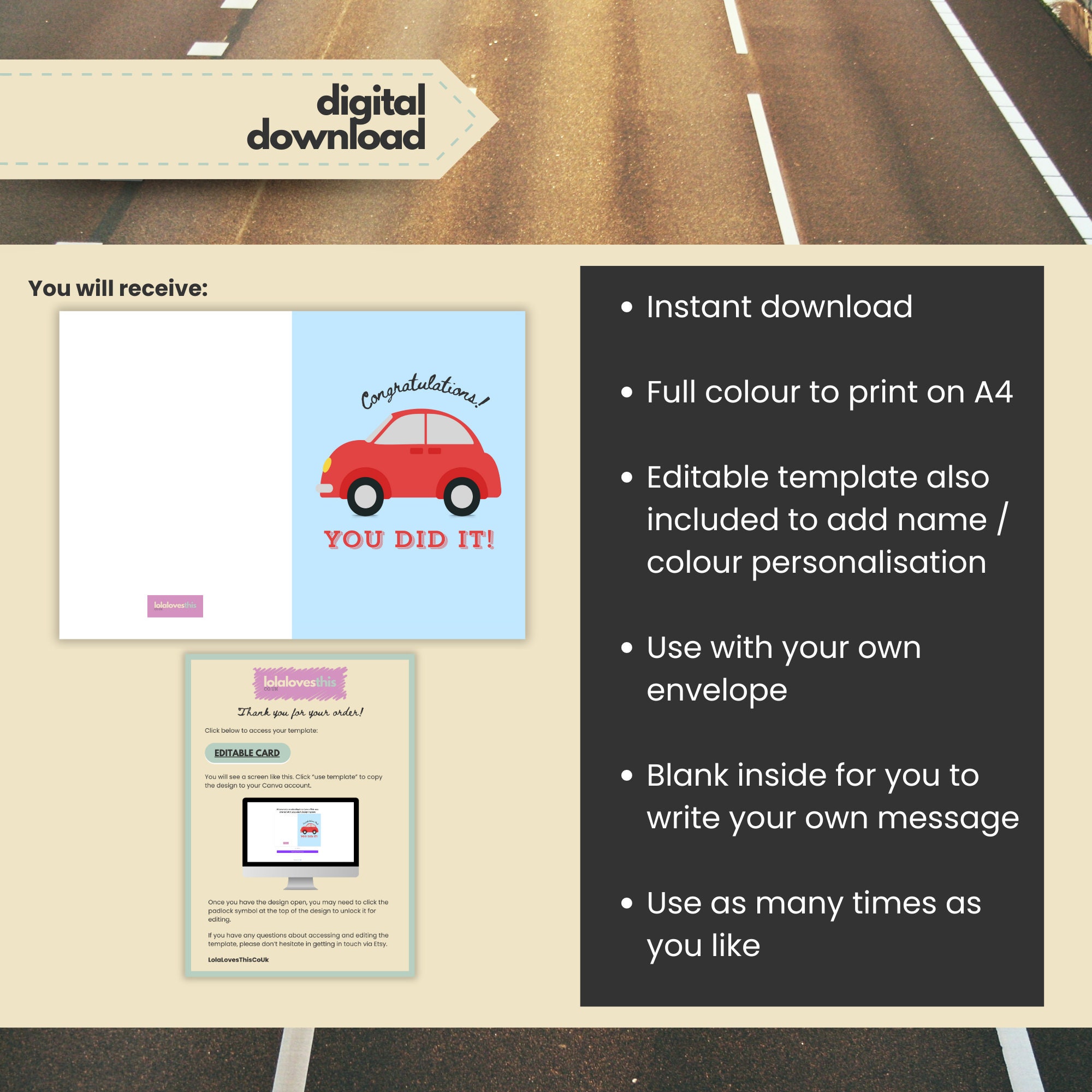 Congrats Driving Test Printable Card, Instant Download Achievement Card ...