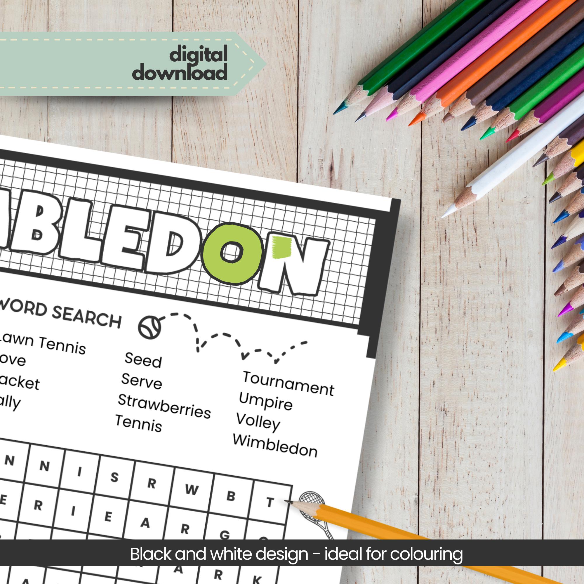 Wimbledon Tennis Printable Word Search Puzzle - Summer Sport Party ...