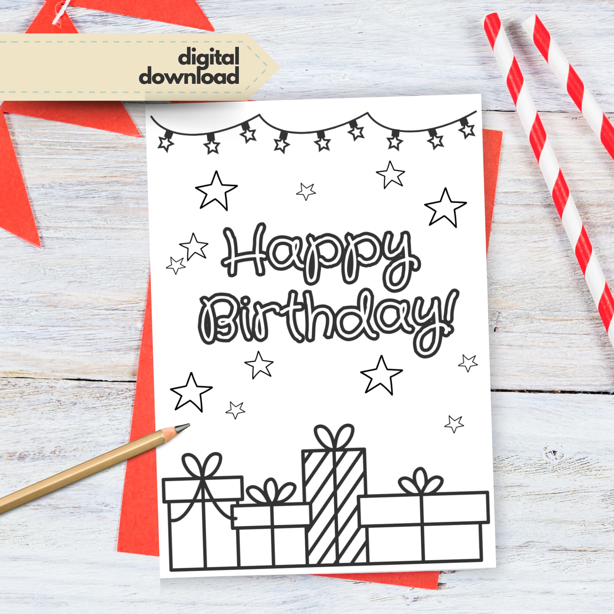 Instant Download DIY Colouring Birthday Cards Set - Etsy