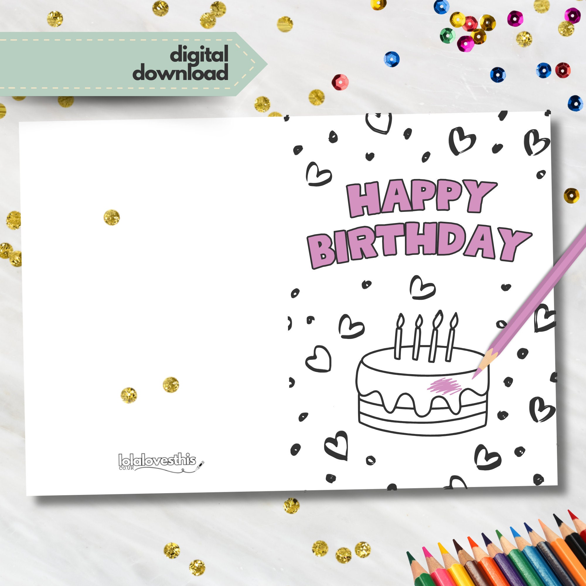 Instant Download DIY Colouring Birthday Cards Set - Etsy