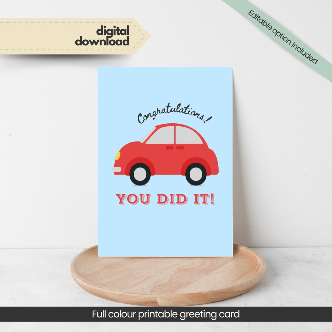 Congrats Driving Test Printable Card, Instant Download Achievement Card ...