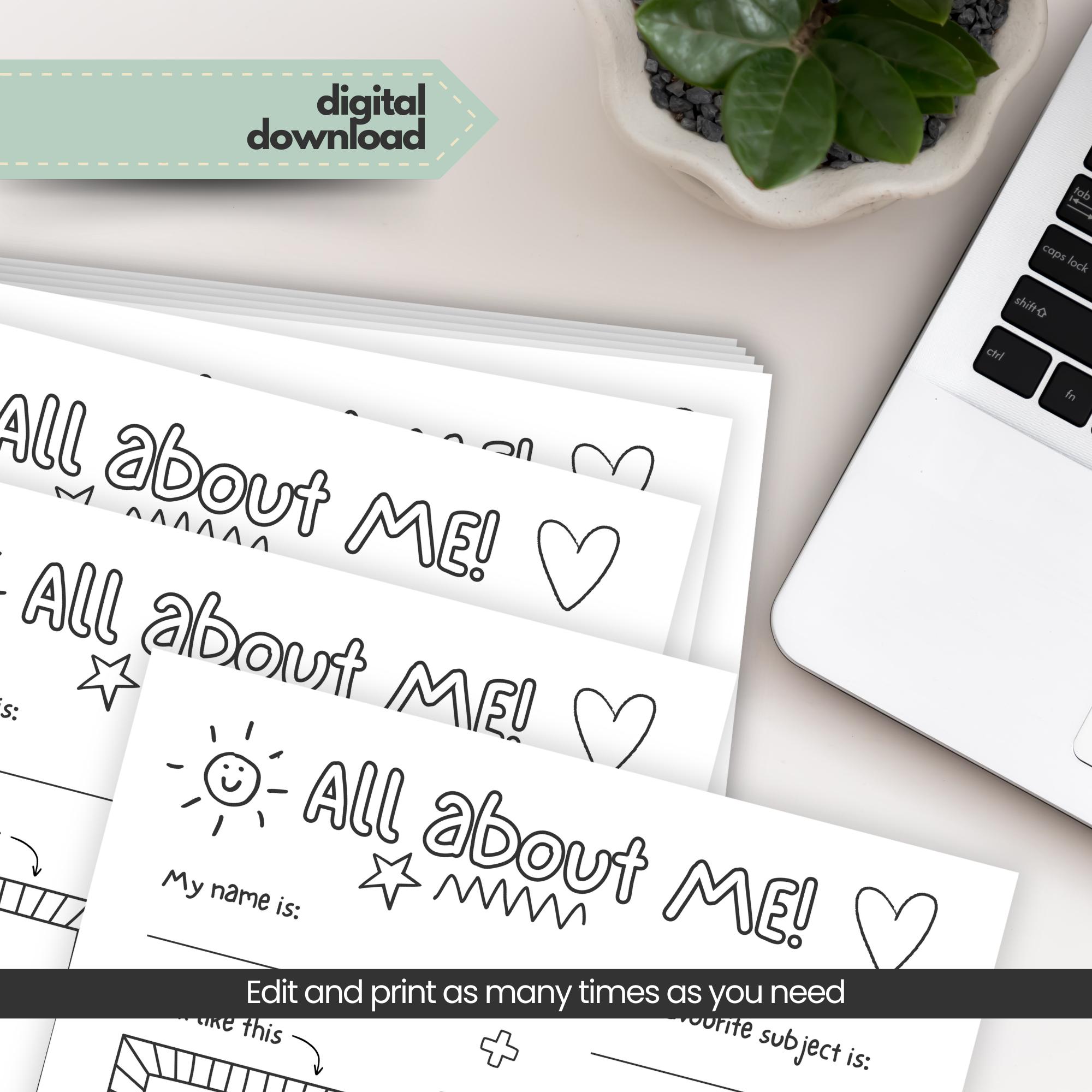 Editable All About Me Back to School Printable, Instant Download - Etsy