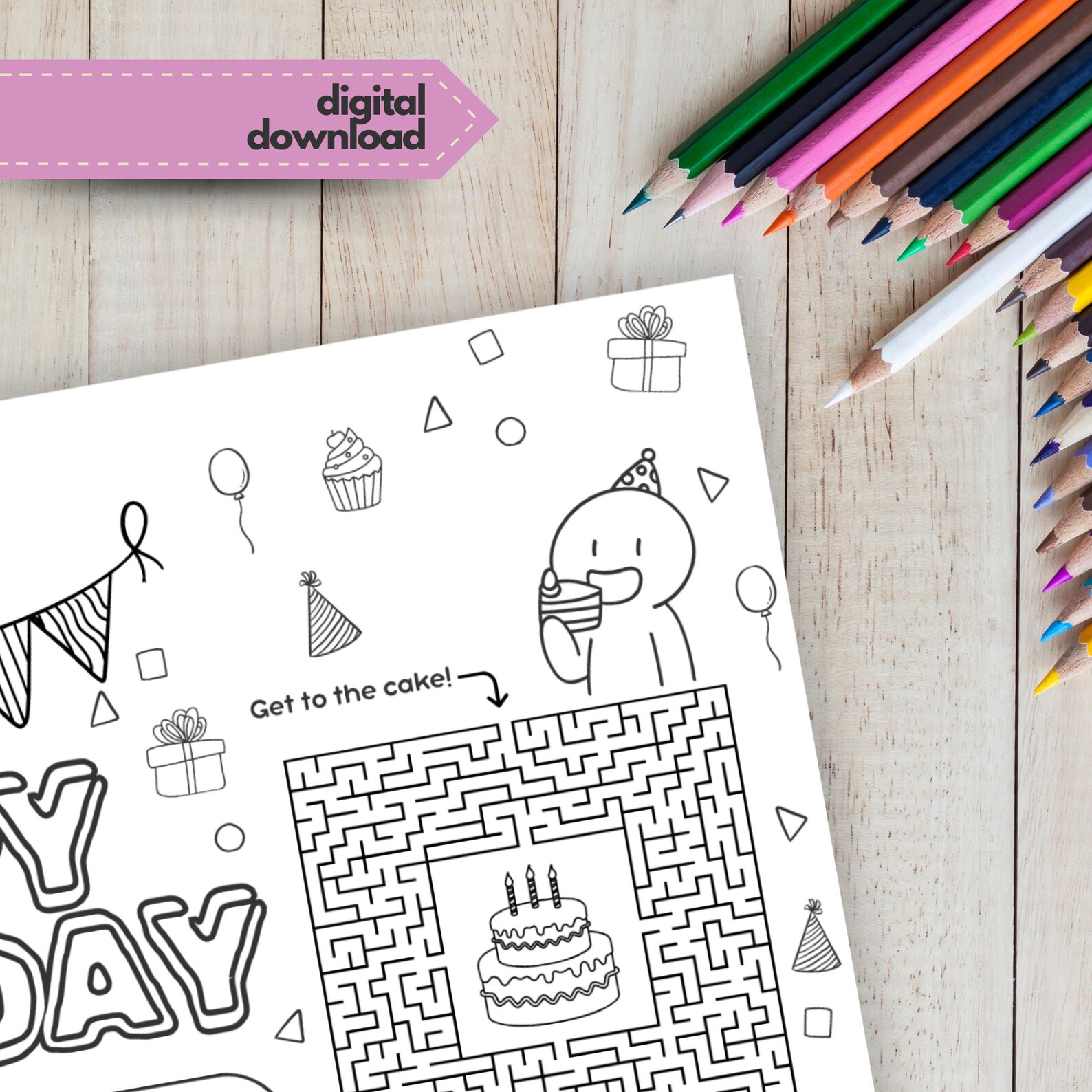 Kids Fun Birthday Printable Colouring Placemat - Instant Download ...