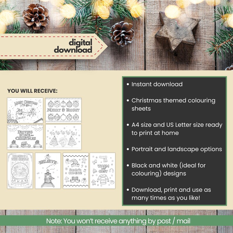 Printable Festive Coloring Sheets for Kids Digital Download, Christmas ...
