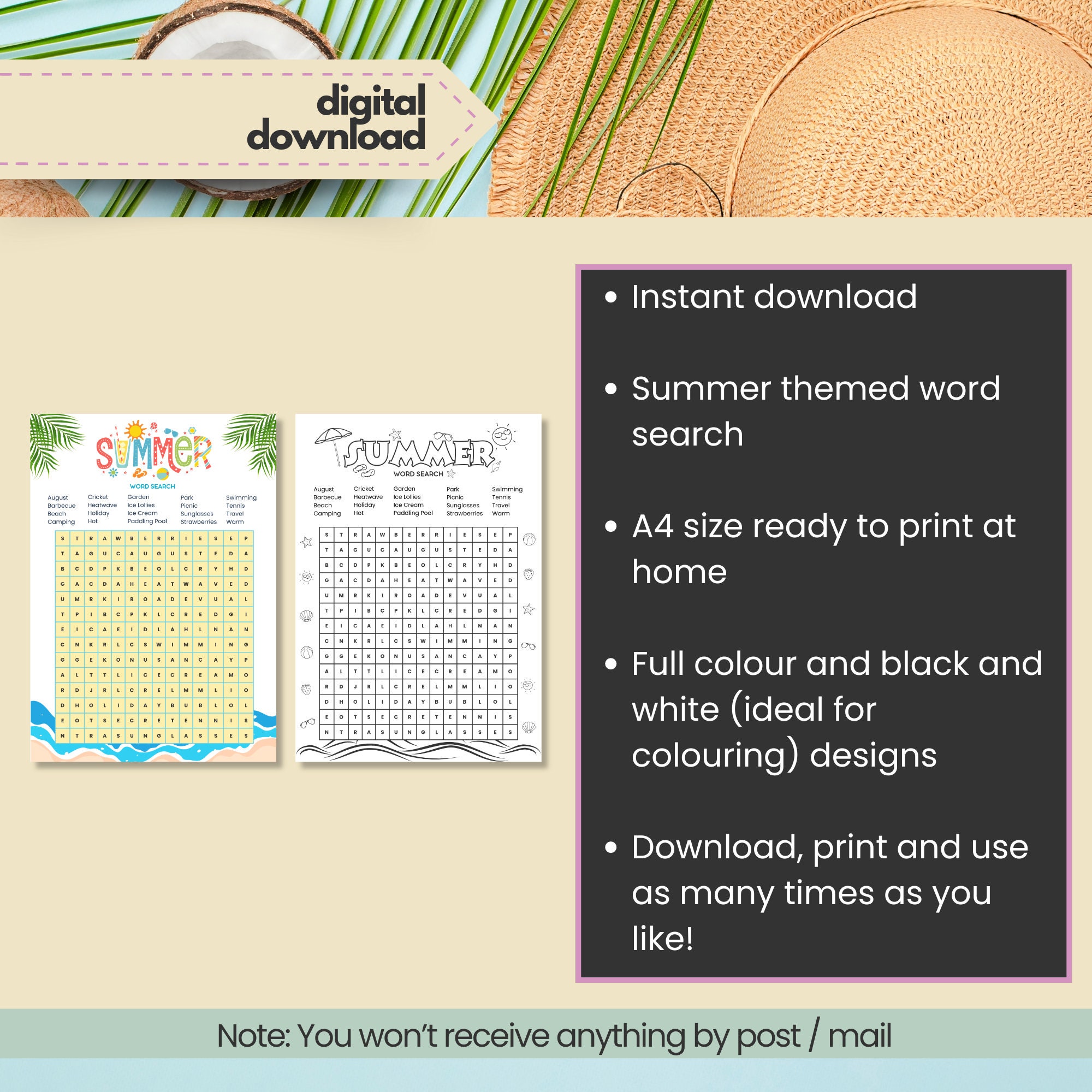 Summer Word Search, Printable Summer Themed Puzzle, Instant Download - Etsy