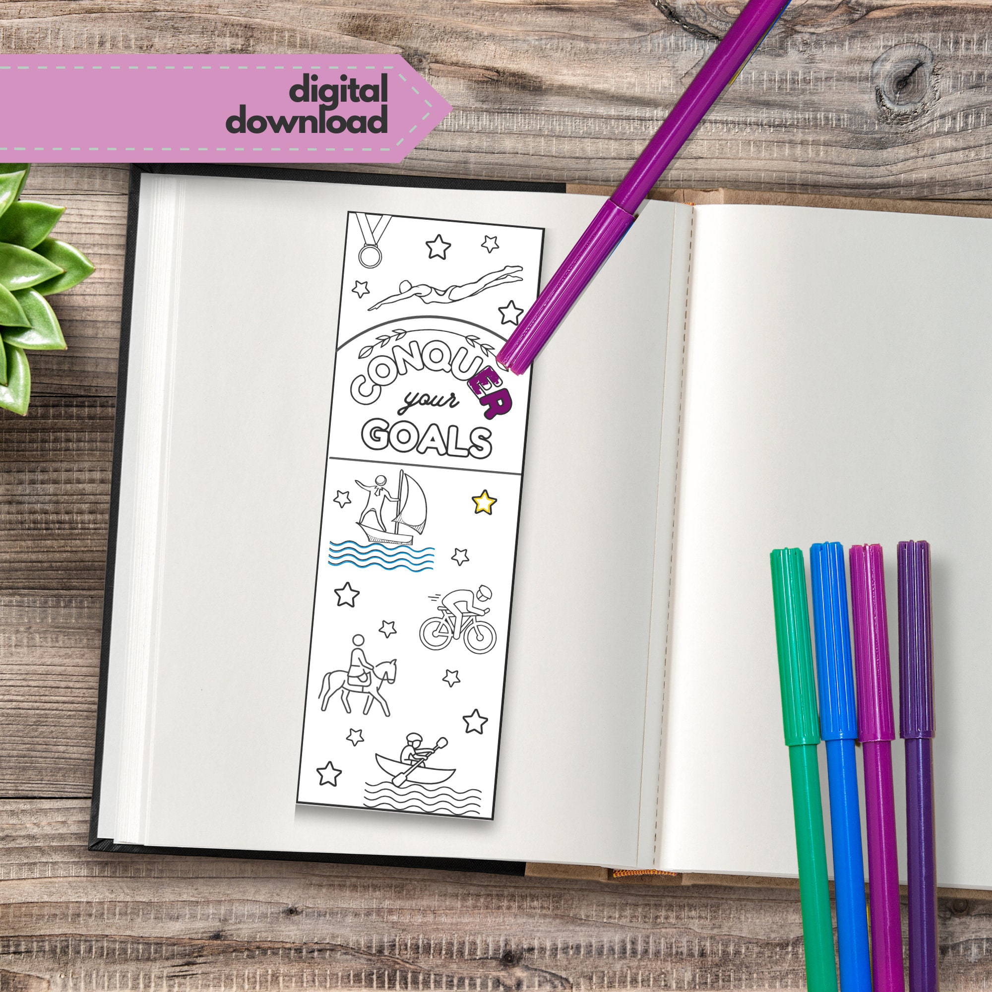 Summer Games Printable Colouring Bookmarks, Instant Download - Etsy