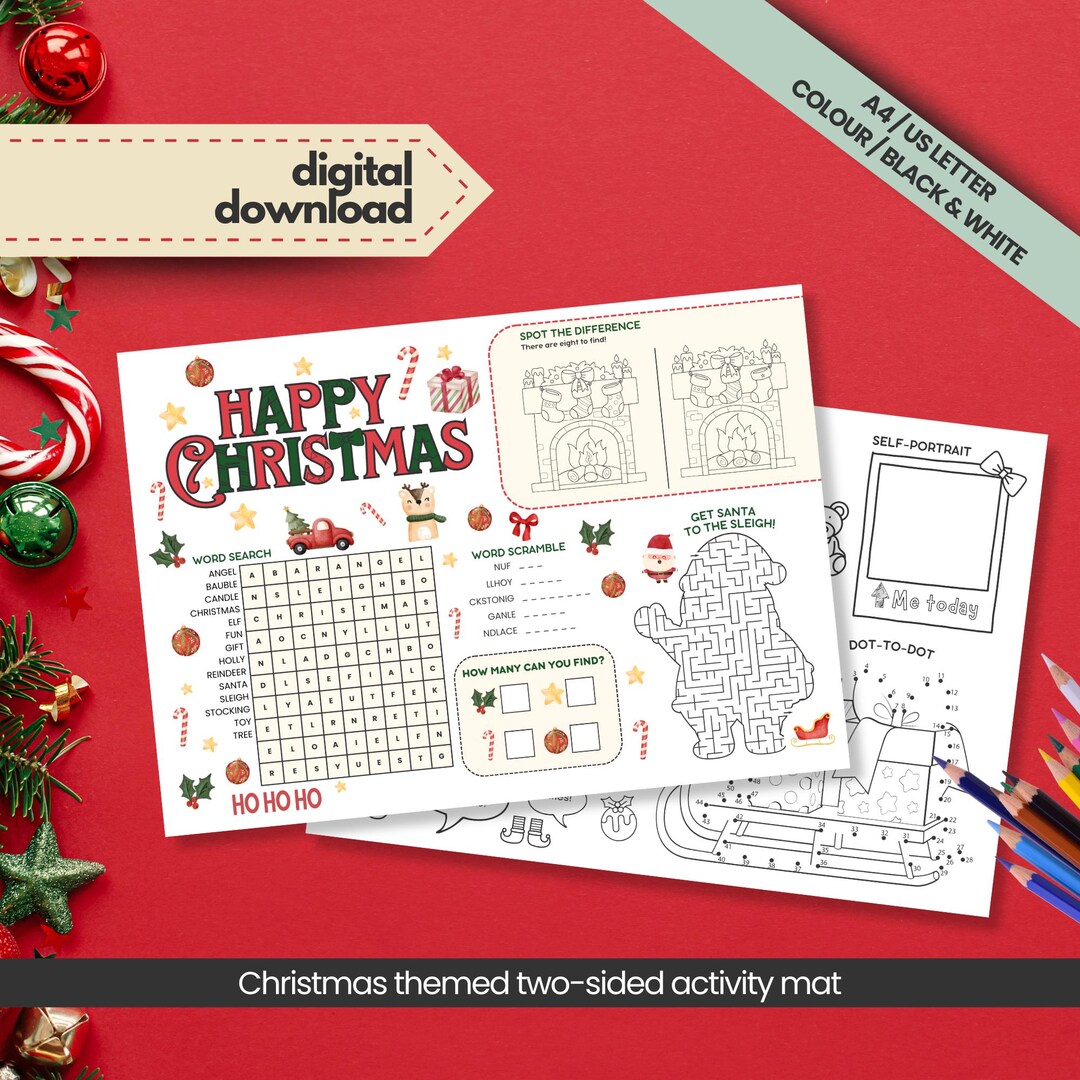 Festive Kids Holiday Activity Mat, Digital Print, Christmas Activity ...