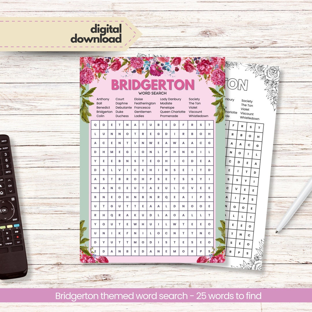 Bridgerton Themed Printable Word Search Puzzle Instant Download - Etsy