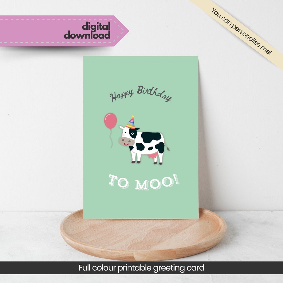 Humorous Printable Cow Greeting Card for Instant Download - Etsy