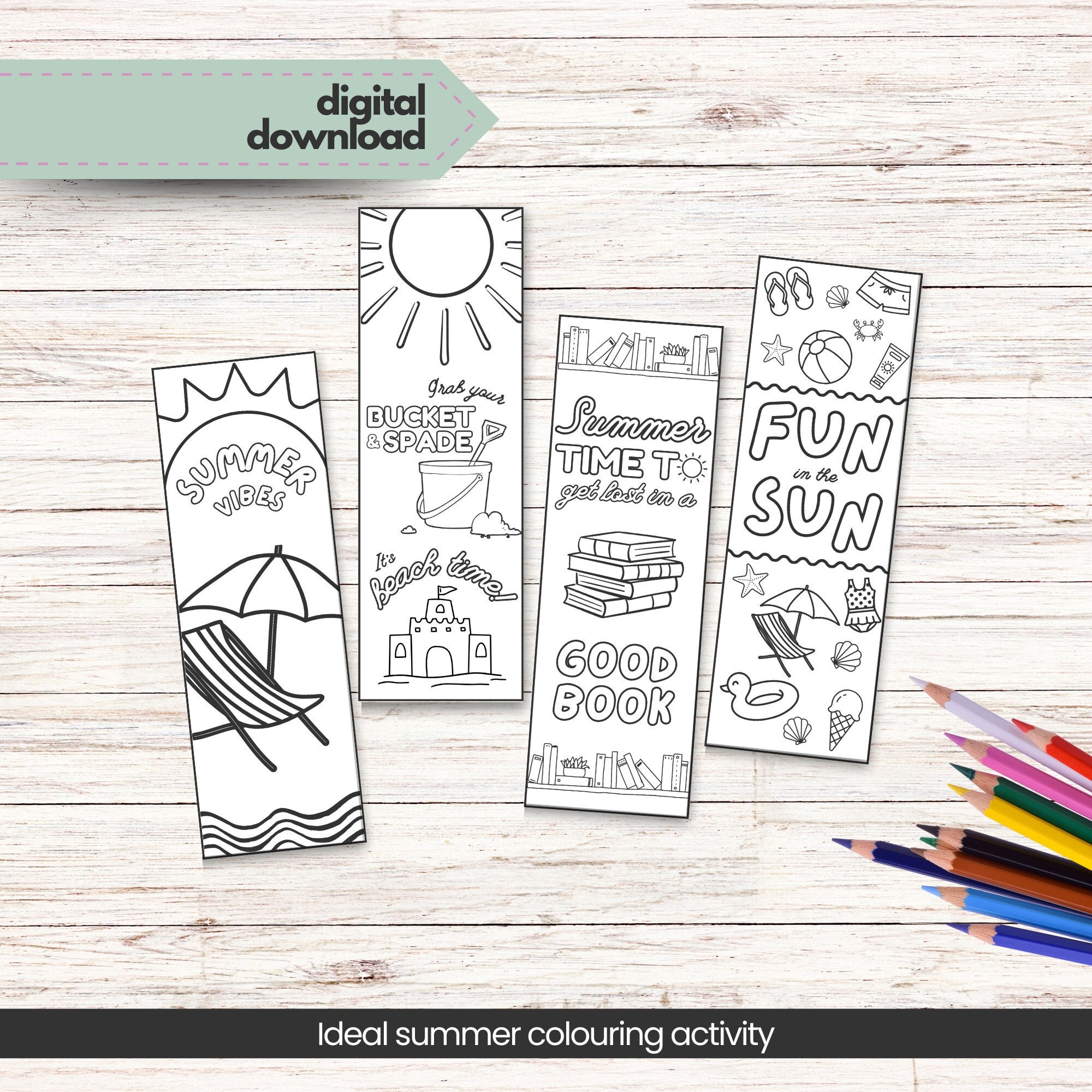 Printable Summer Coloring Bookmarks for Kids, DIY Instant Download ...