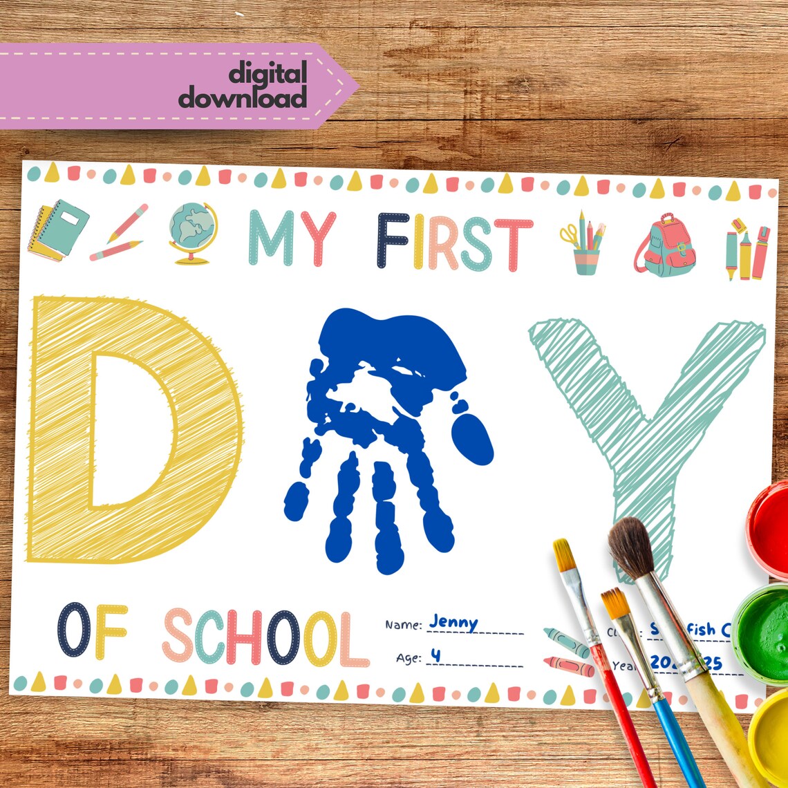 Editable First Day at School Handprint Poster, Back to School ...