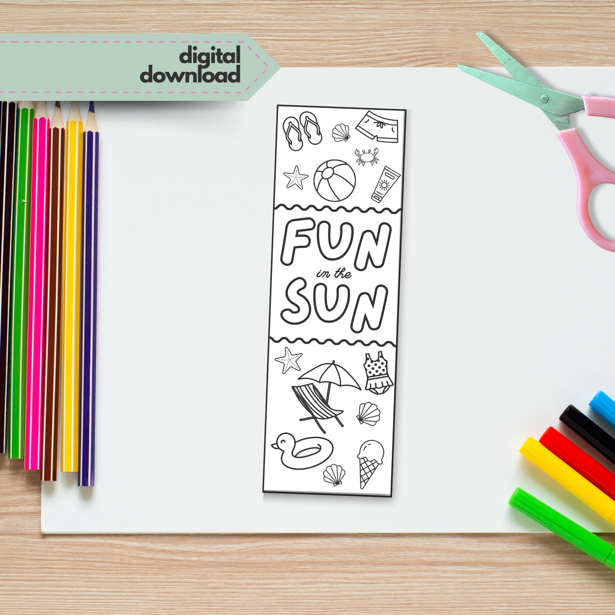 Printable Summer Coloring Bookmarks for Kids, DIY Instant Download ...