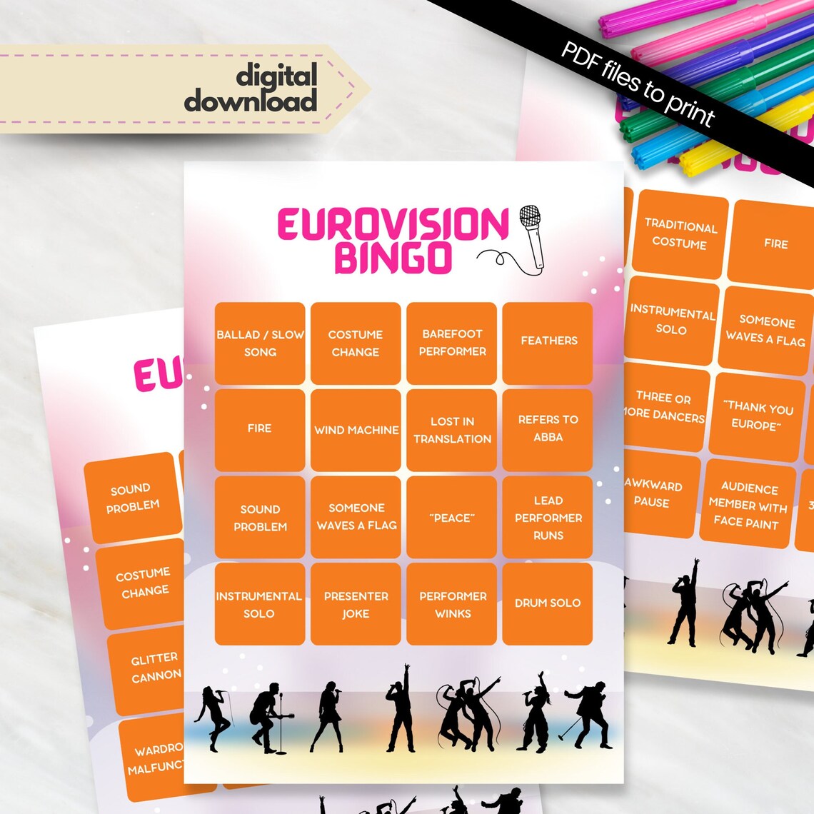 Eurovision Bingo Game Printable, 8 Player Cards, Printable Eurovision ...