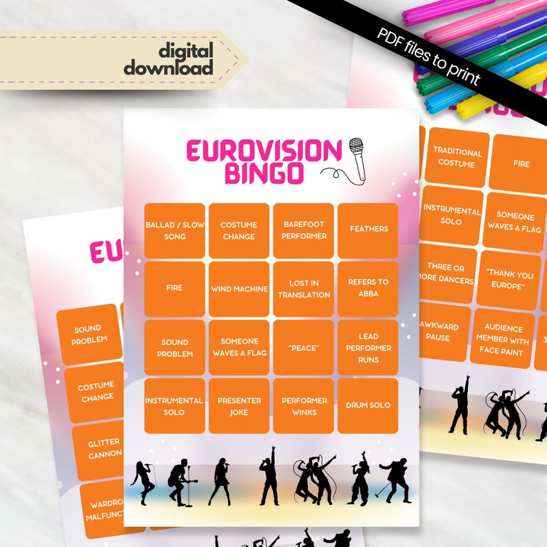 Eurovision Bingo Game Printable, 8 Player Cards, Printable Eurovision ...
