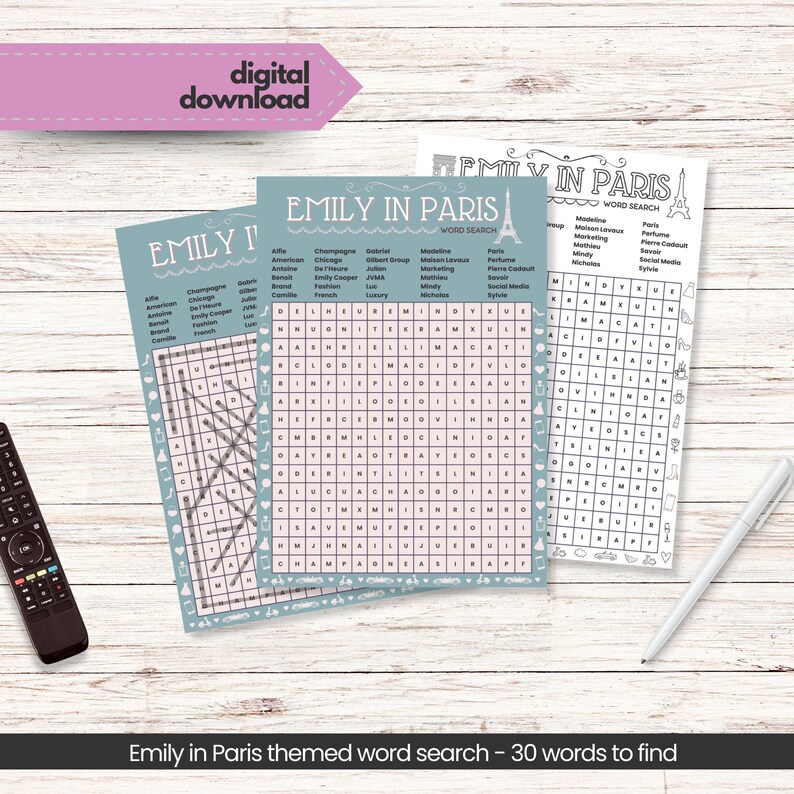 Emily in Paris Inspired Printable Word Search, Instant Download - Etsy