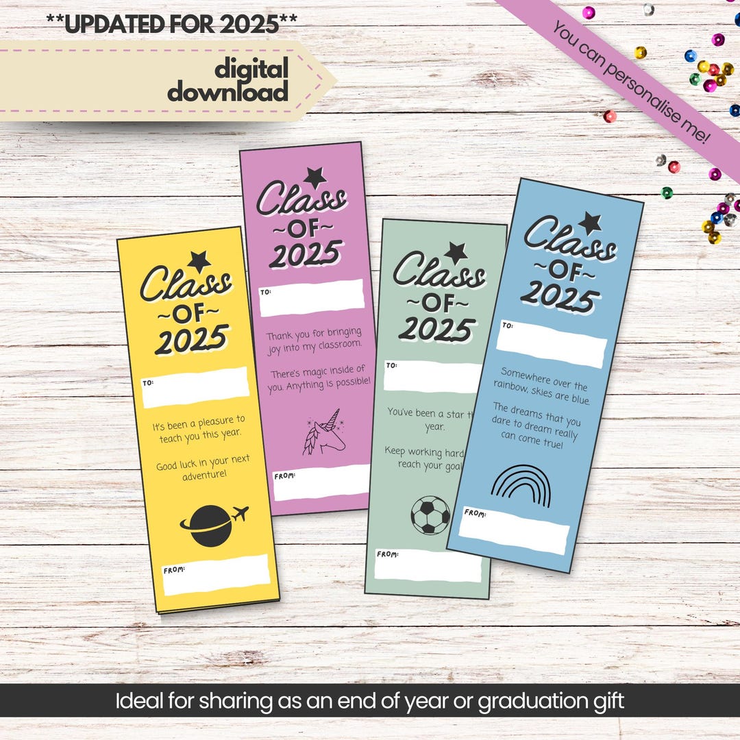 Class of 2025 Printable Bookmarks, School Leavers Gift, Instant ...