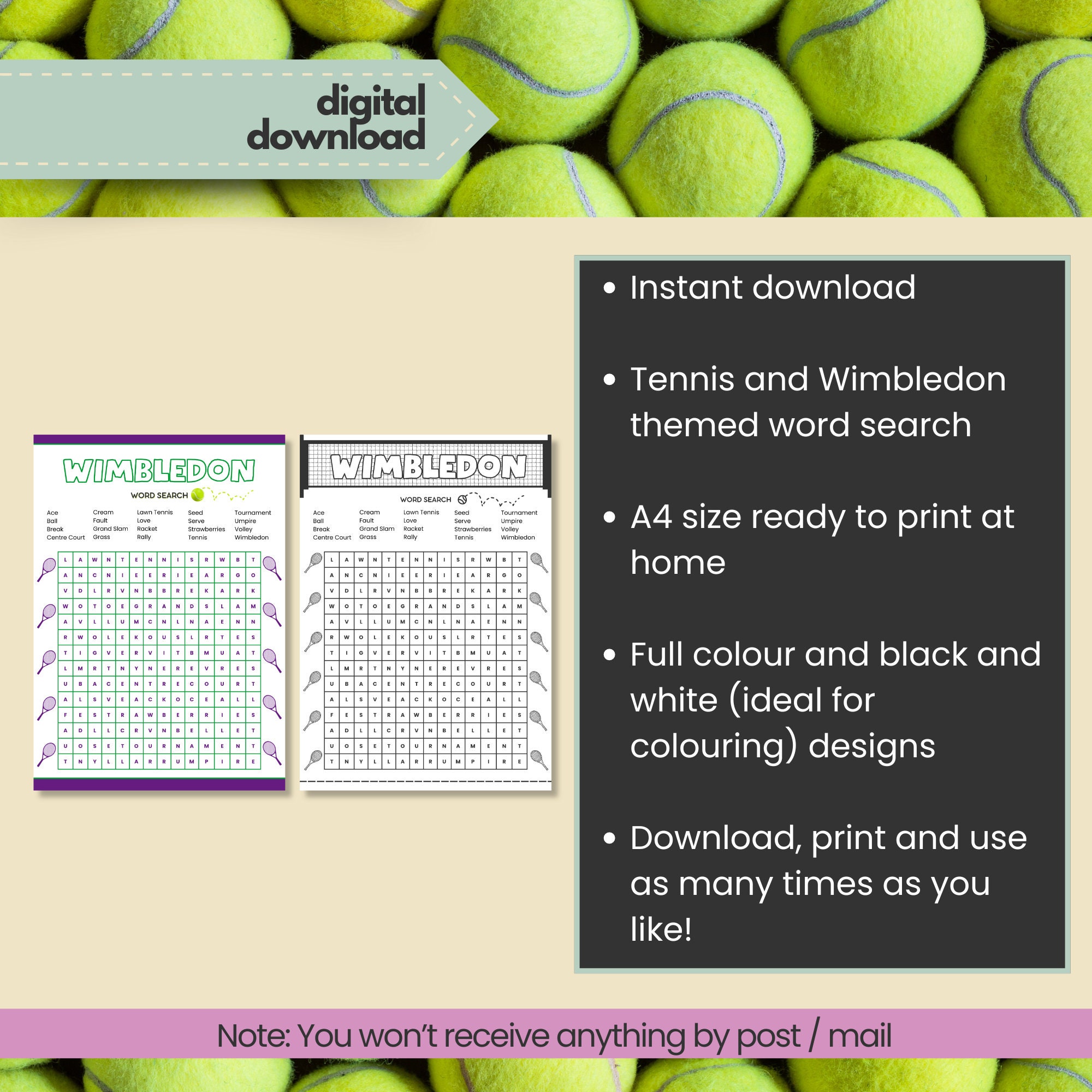 Wimbledon Tennis Printable Word Search Puzzle - Summer Sport Party ...