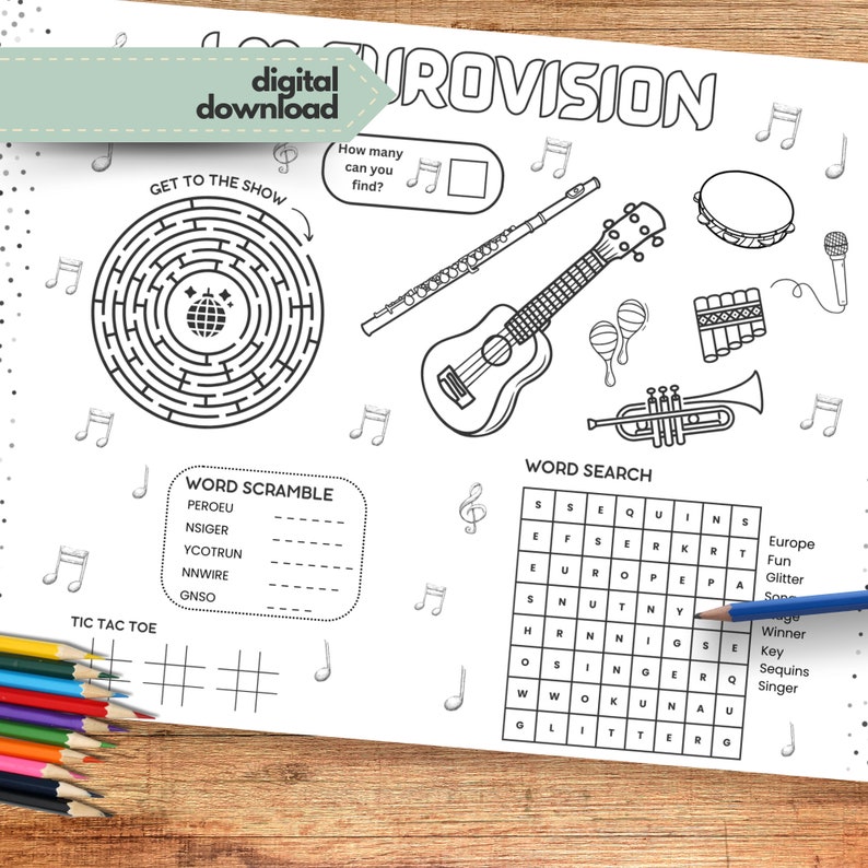 Eurovision Activity Placemat, Eurovision Colouring Page, Eurovision ...