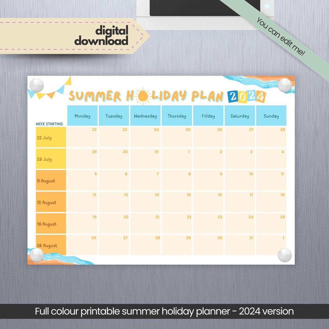 Printable Summer Holiday Planner, UK School Holiday Planning Template ...