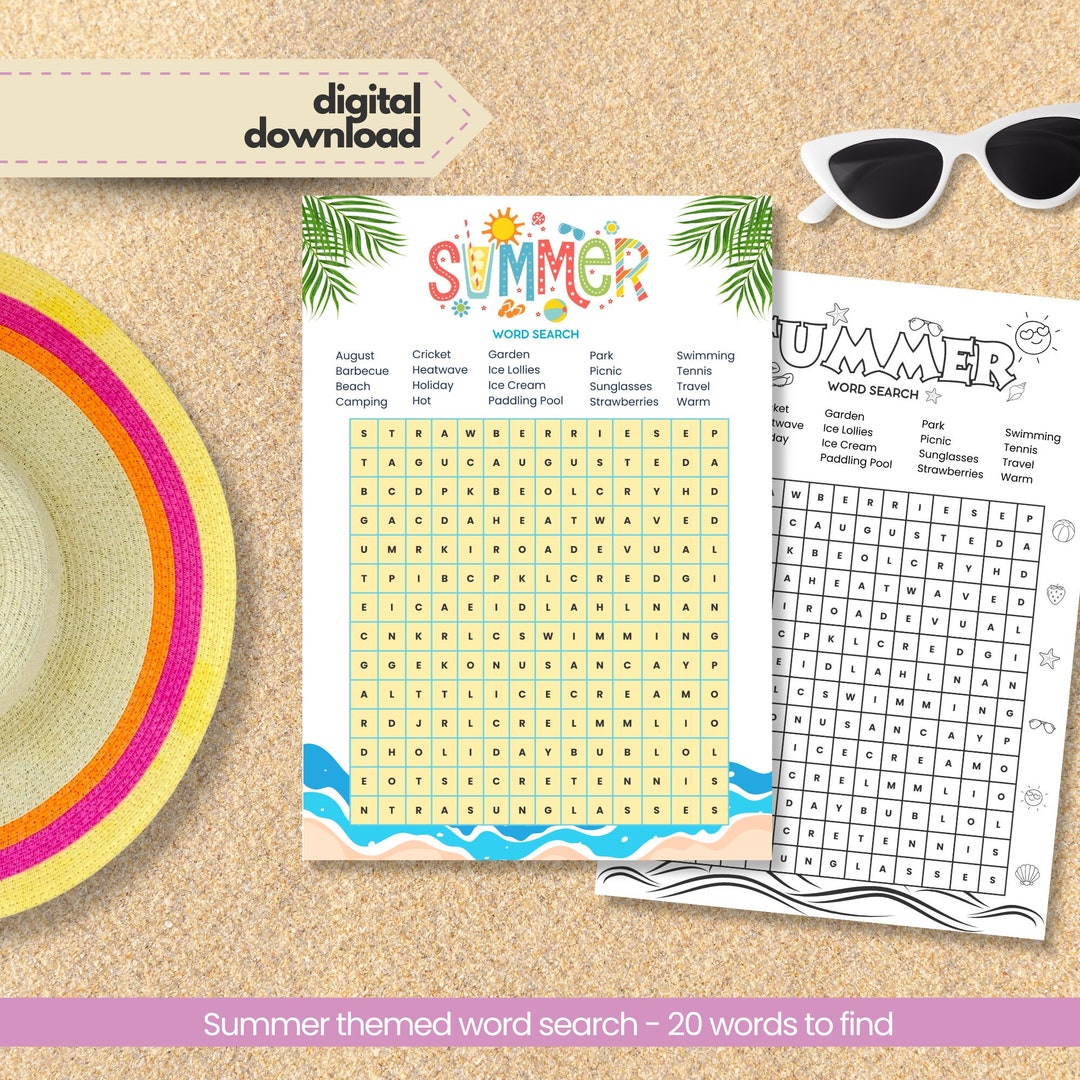 Summer Word Search, Printable Summer Themed Puzzle, Instant Download - Etsy