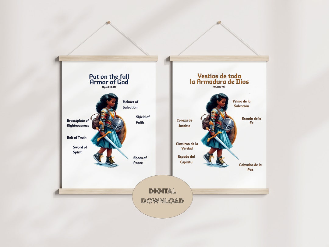 Armor of God Poster Teen Girl Spanish English Bible Verse Christian ...