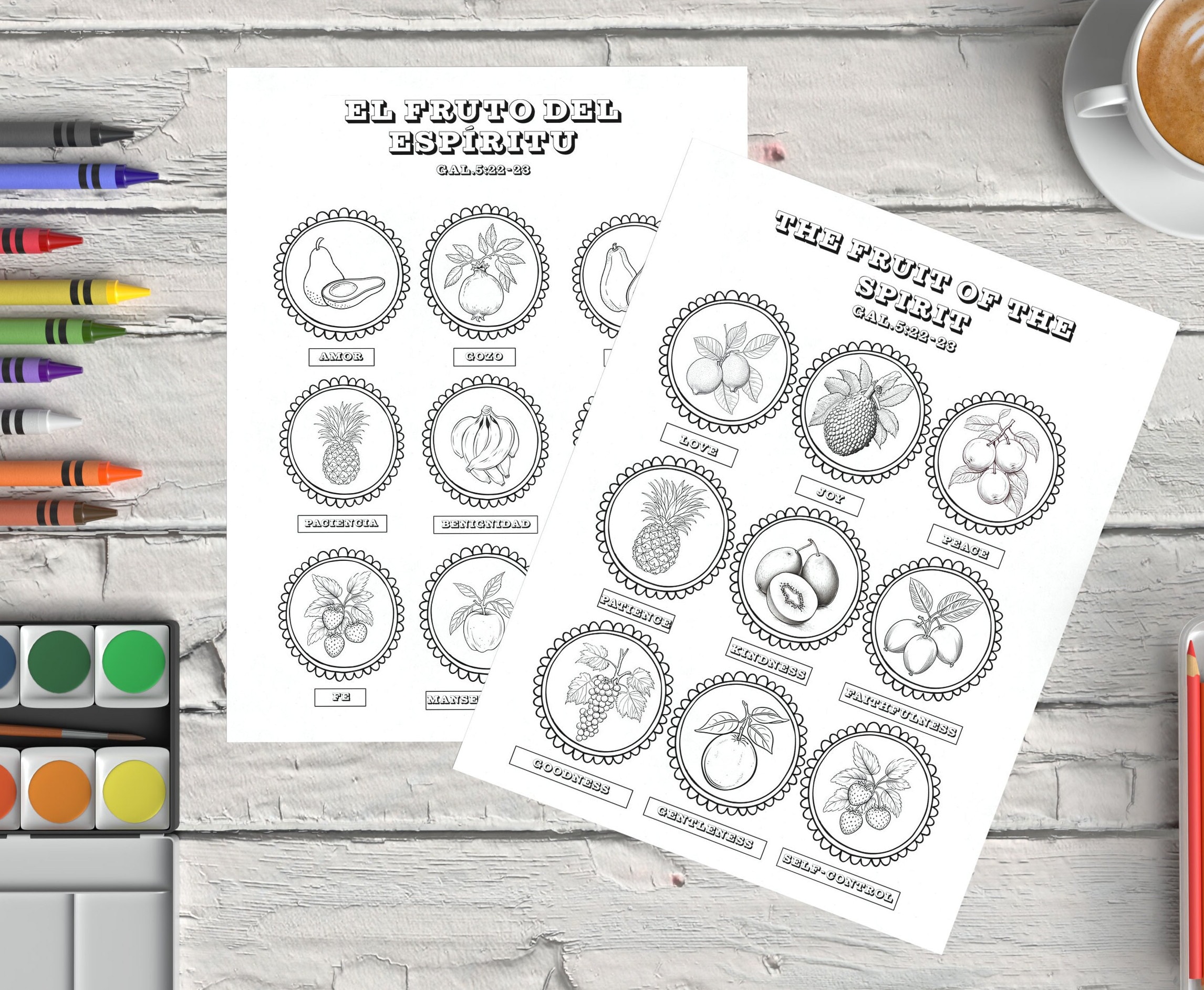 Fruit of the Spirit English Spanish Christian Coloring Pages Bible ...