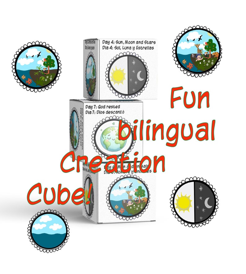 Creation Story Cube INSTANT DOWNLOAD Kids Bible Lesson English Spanish ...
