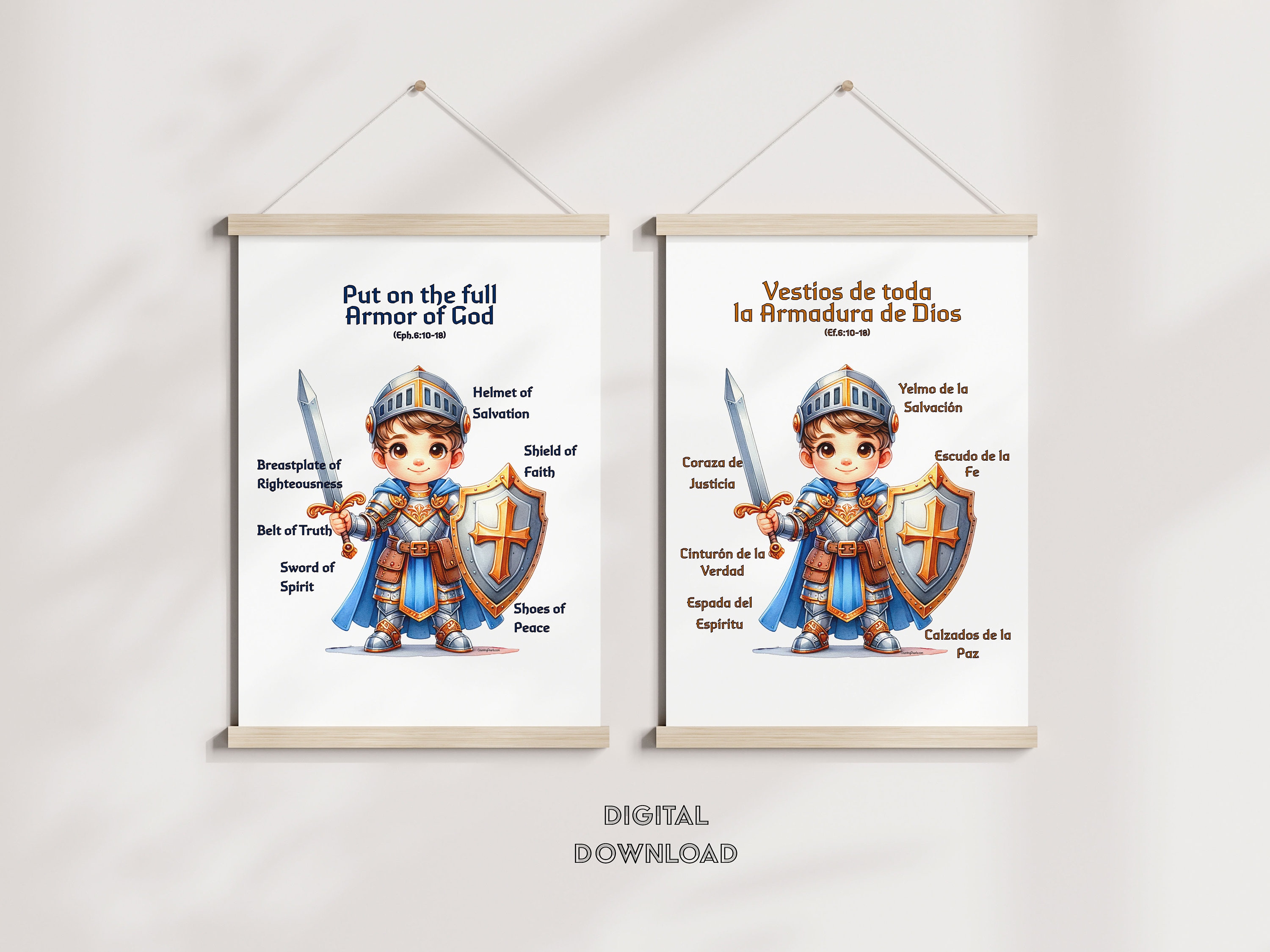 Armor of God Poster Cute Boy Spanish English Bible Verse Christian Wall ...