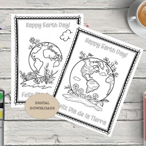 Coloring Earth Day INSTANT DOWNLOAD Coloring Pages English and Spanish ...