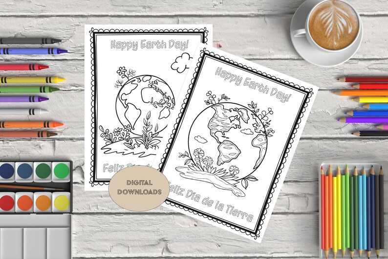 Coloring Earth Day INSTANT DOWNLOAD Coloring Pages English and Spanish ...