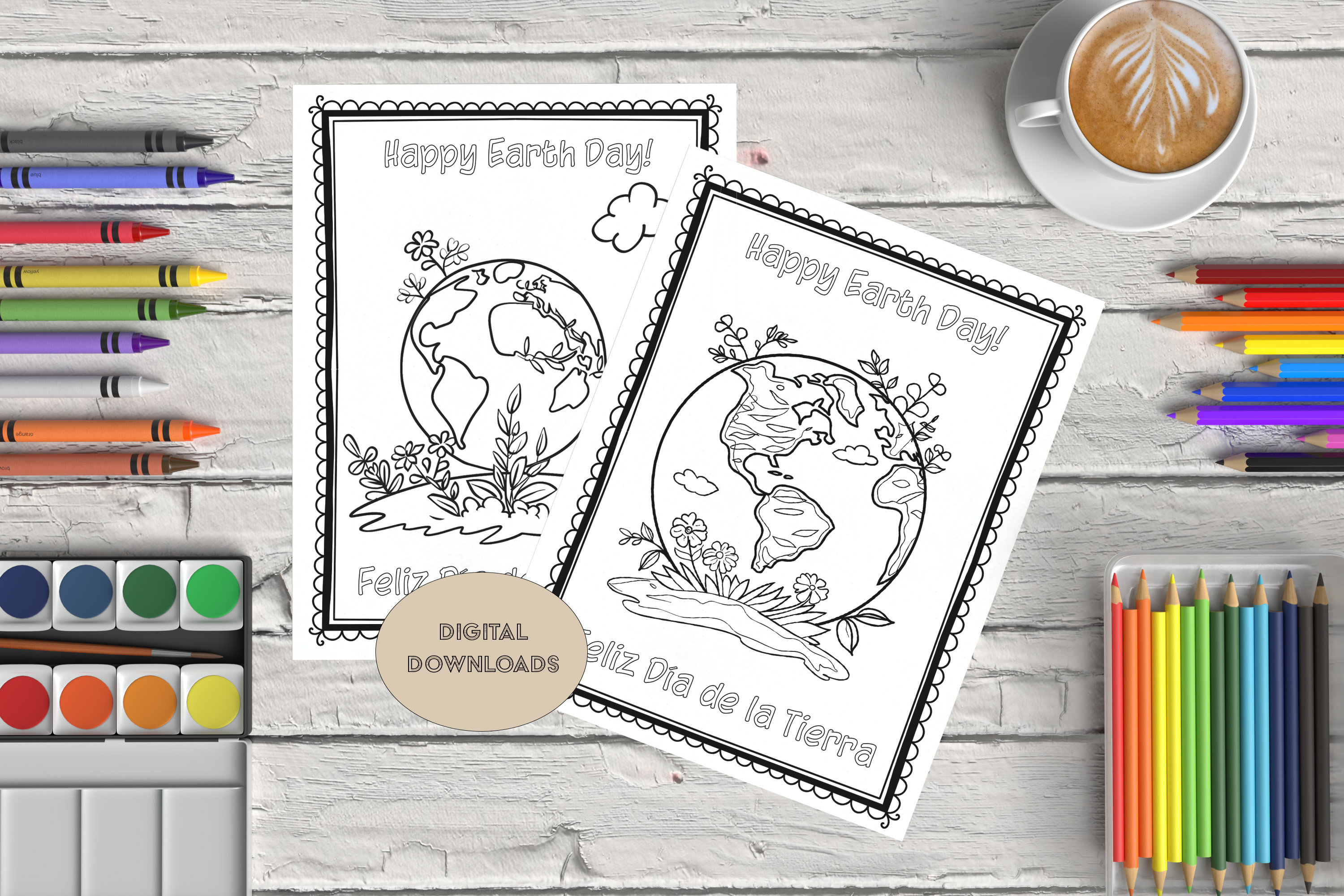 Coloring Earth Day INSTANT DOWNLOAD Coloring Pages English and Spanish ...