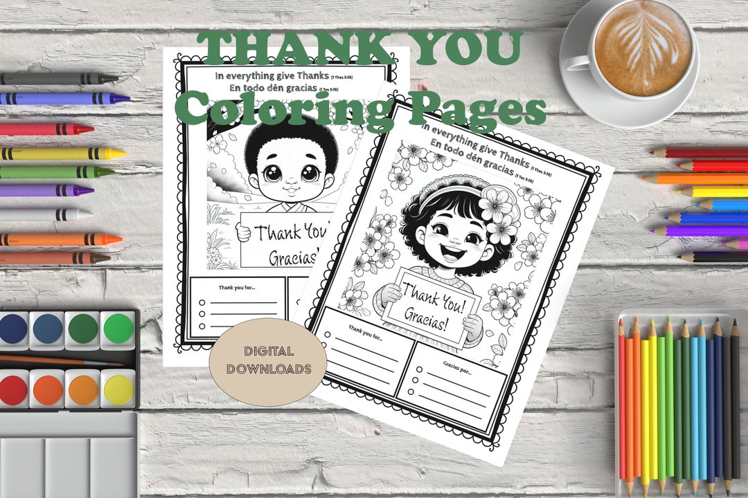 Thank You Gracias INSTANT DOWNLOAD Coloring Pages English Spanish Kids ...
