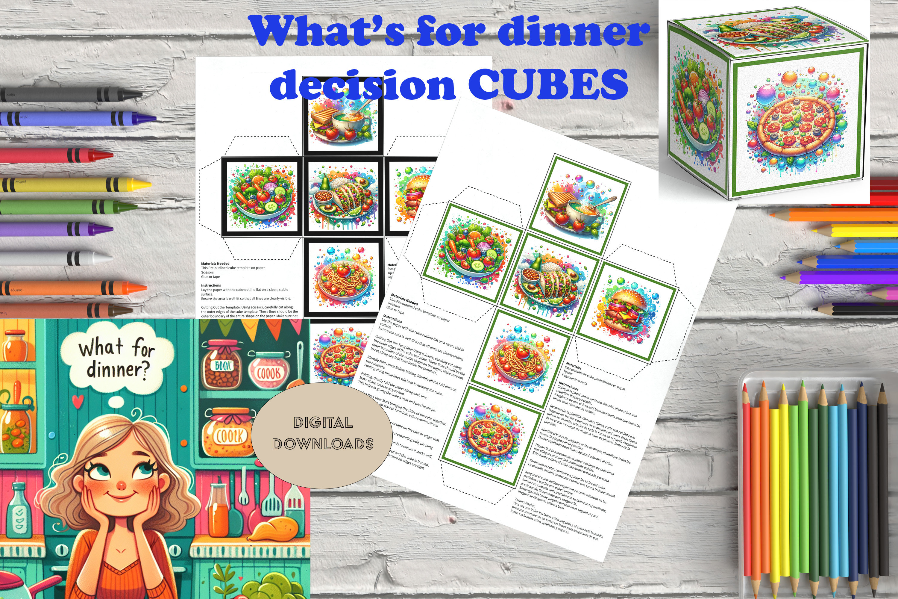 What's for Dinner Decision Cube INSTANT DOWNLOAD Fun Way to Decide What ...