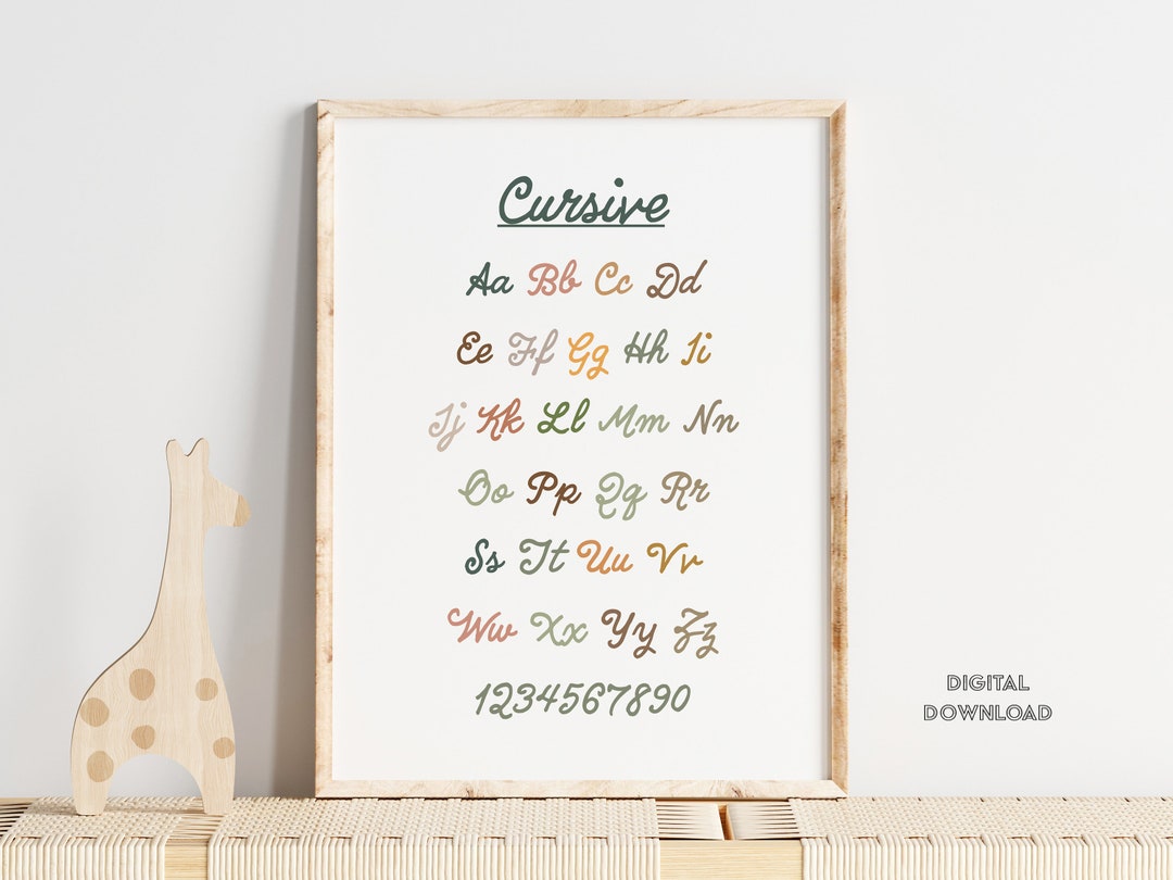 Cursive Letters in Soft Boho Earth Tones for Nursery or Learning Area ...