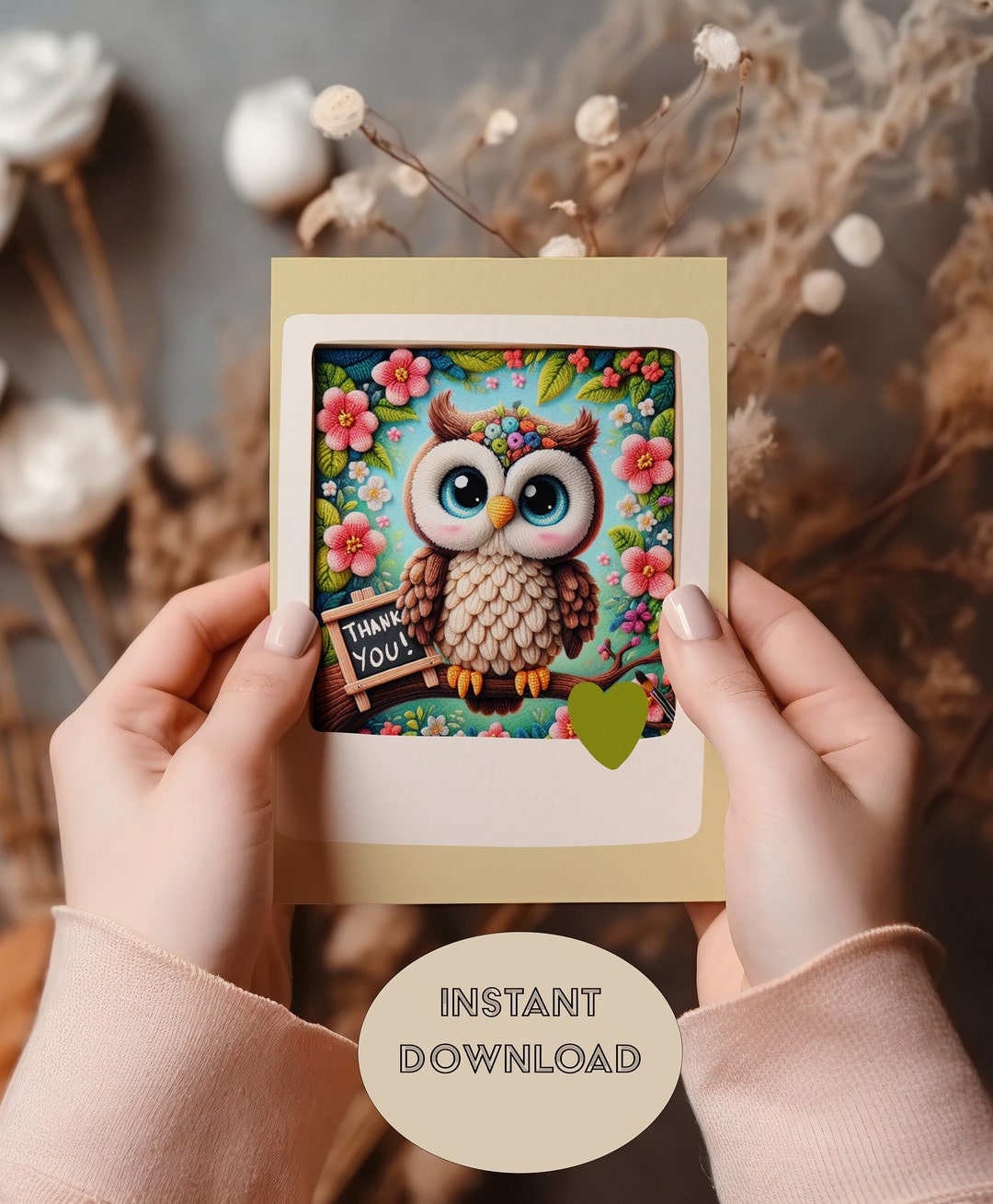 Card for Teacher Cute Owl Thank You Card Instant Download Printable ...