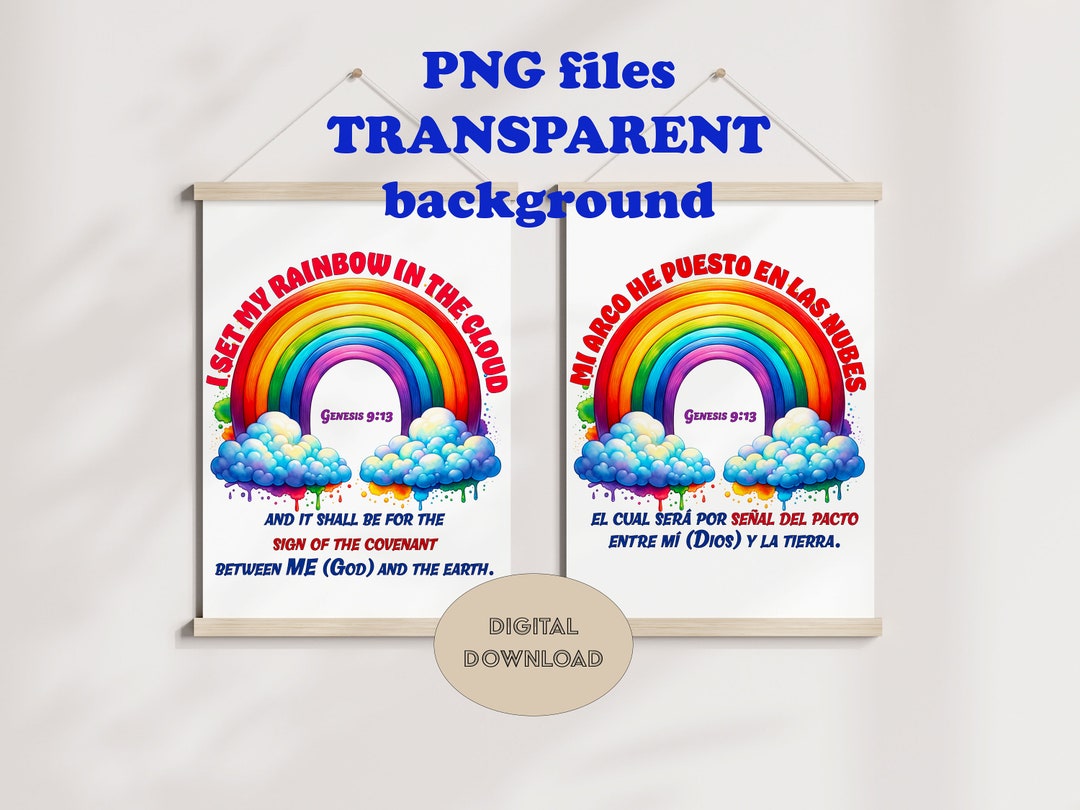 Rainbow/arcoiris Spanish English Bible Verse PNG Transparent Background ...