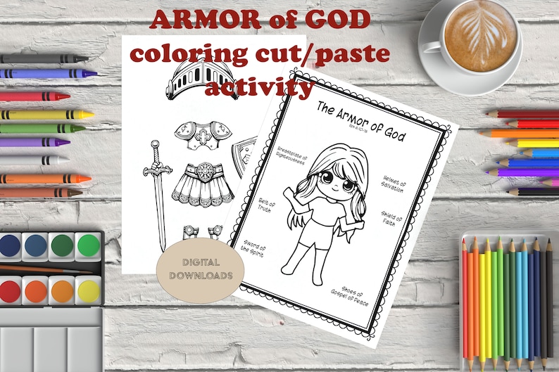 Armor of God INSTANT DOWNLOAD Coloring Activity Pages Homeschool Sunday ...