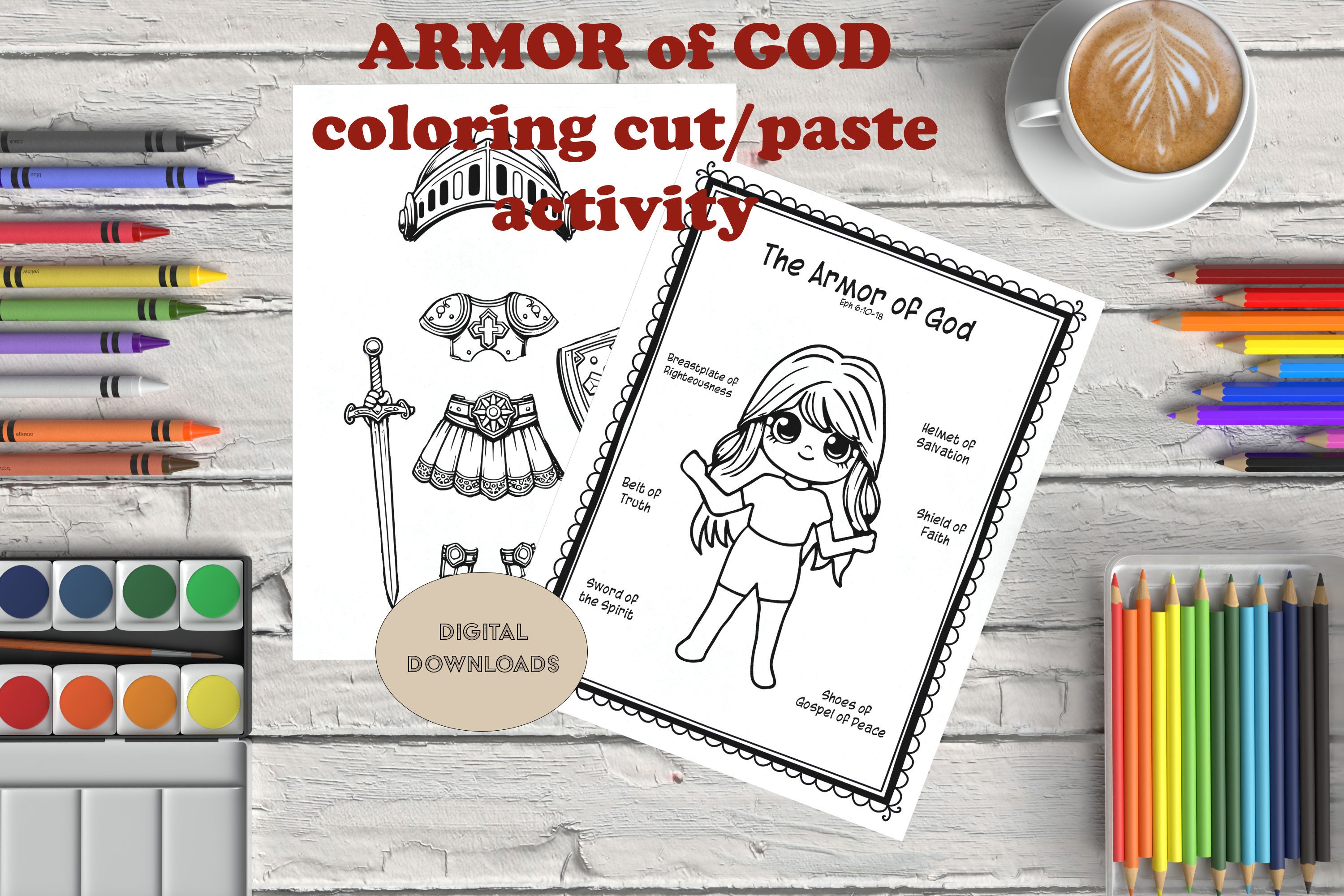 Armor of God INSTANT DOWNLOAD Coloring Activity Pages Homeschool Sunday ...