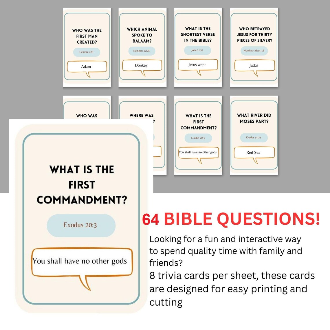 Bible Trivia Game Printable Sunday School INSTANT DOWNLOAD Homeschool ...