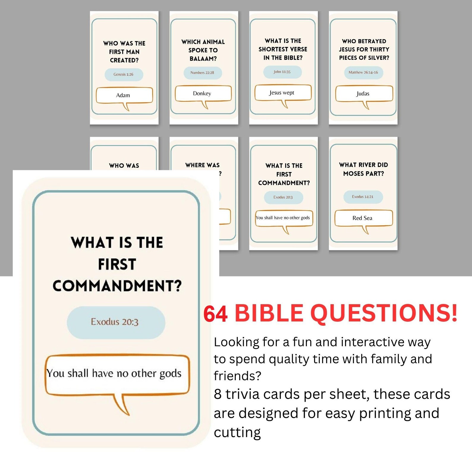 Bible Trivia Game Printable Sunday School INSTANT DOWNLOAD Homeschool ...