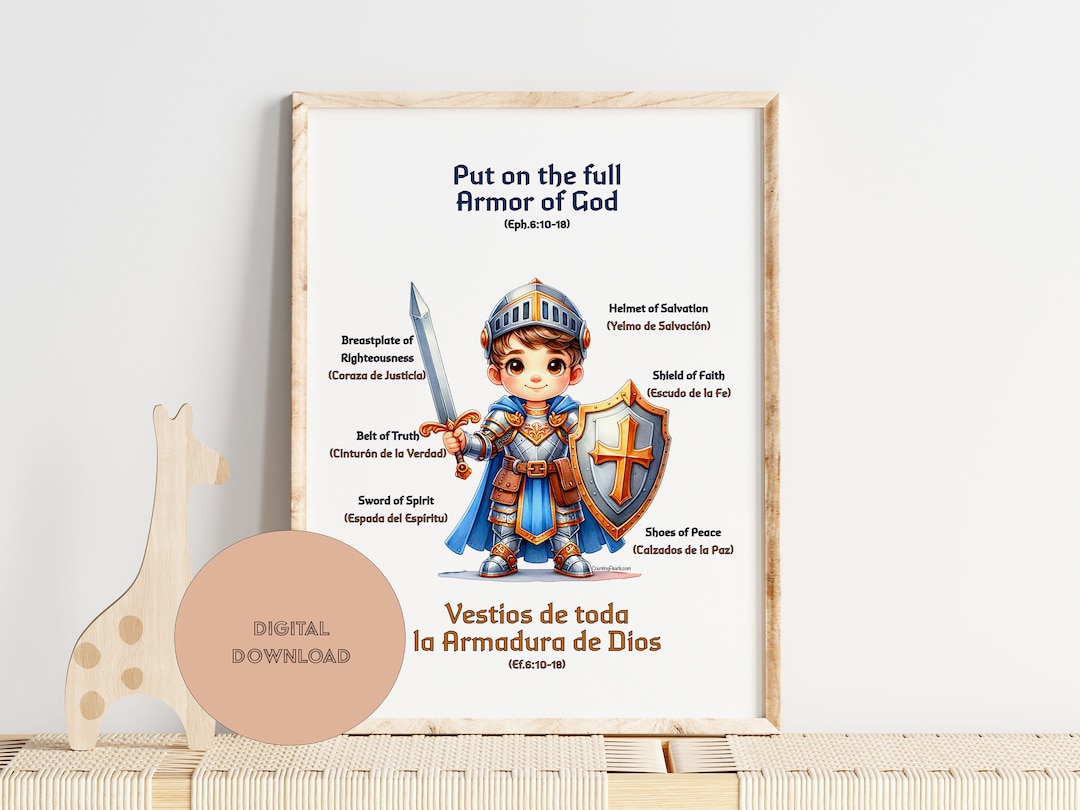 Armor of God Poster Cute Boy Bilingual Bible Verse Wall Art for Room ...