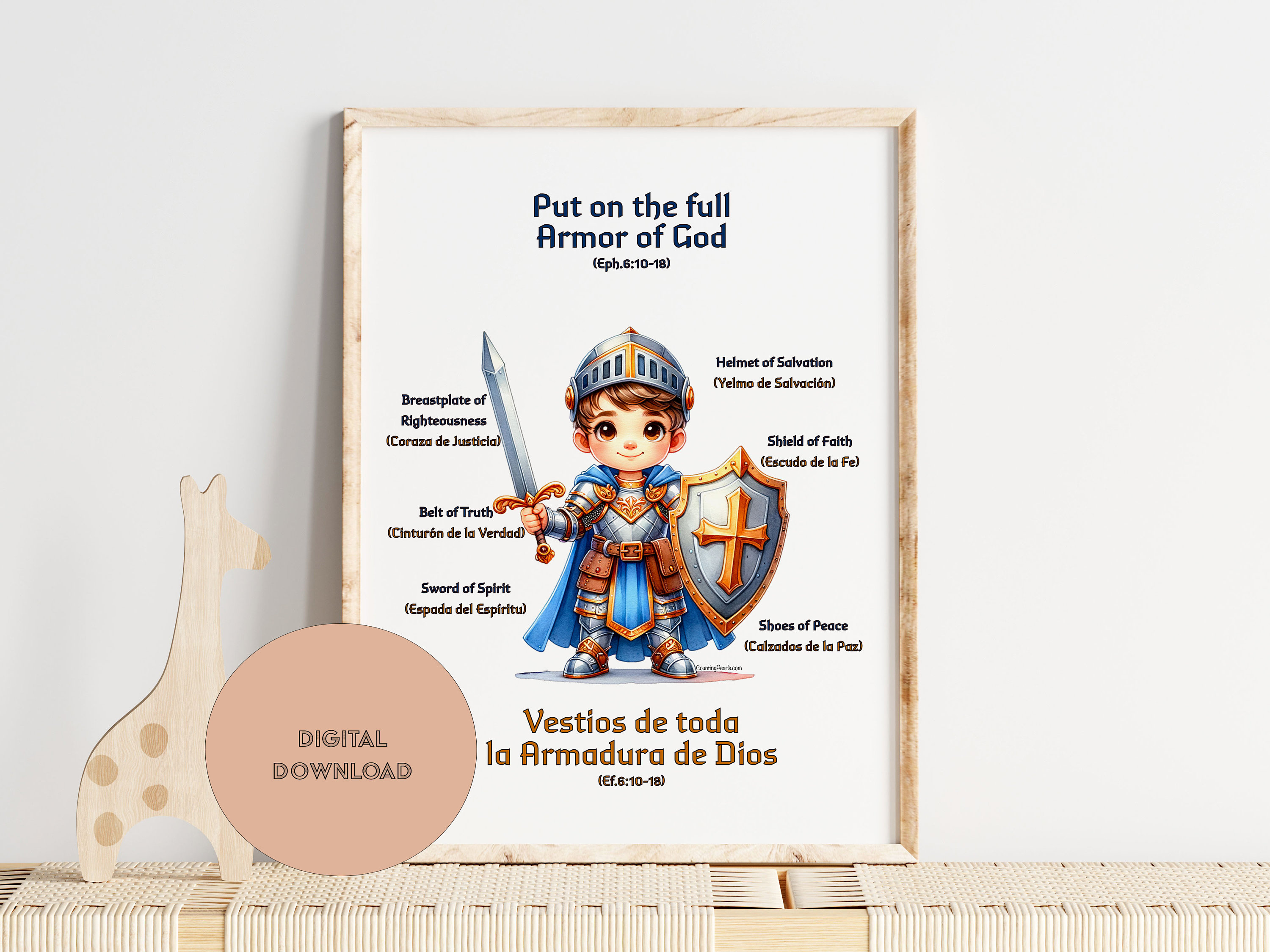 Armor of God Poster Cute Boy Bilingual Bible Verse Wall Art for Room ...